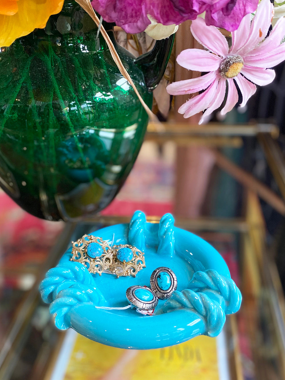 Turquoise asbak uit Vallauris – bonbonsdemarie